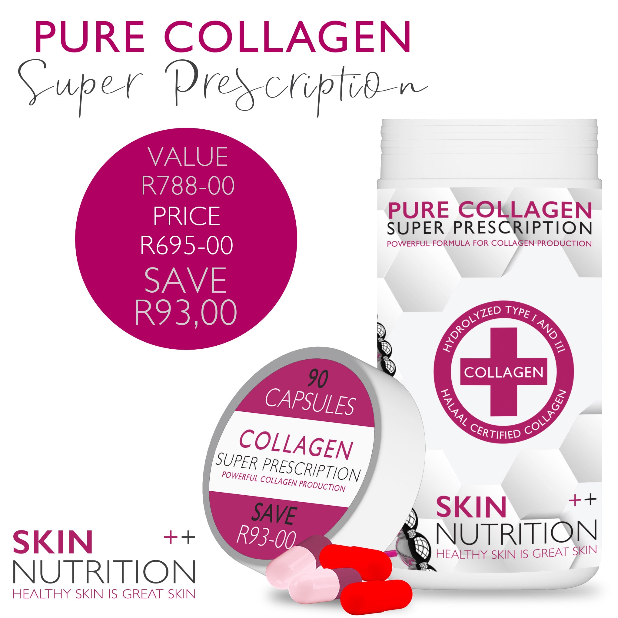 90 Capsules Pure Collagen Super Prescription – Skin Nutrition SA